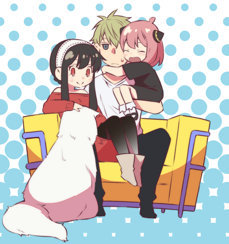 Safebooru - 1boy 2girls anya (spy x family) black hair blonde hair blue eyes bond (spy x family ...