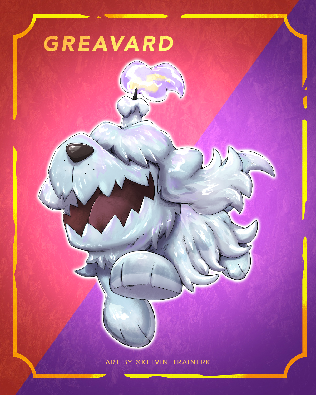 Safebooru - animal focus character name commentary dog fang fire flame ...