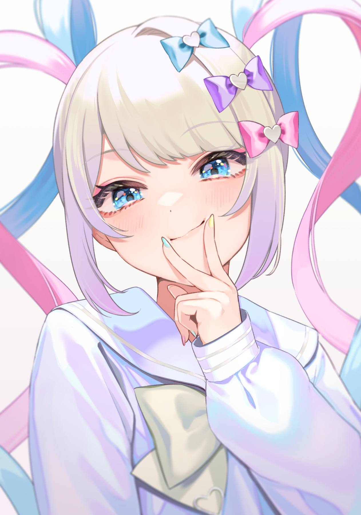 Safebooru - 1girl ame-chan (needy girl overdose) blonde hair blue eyes blue hair blue nails bow ...