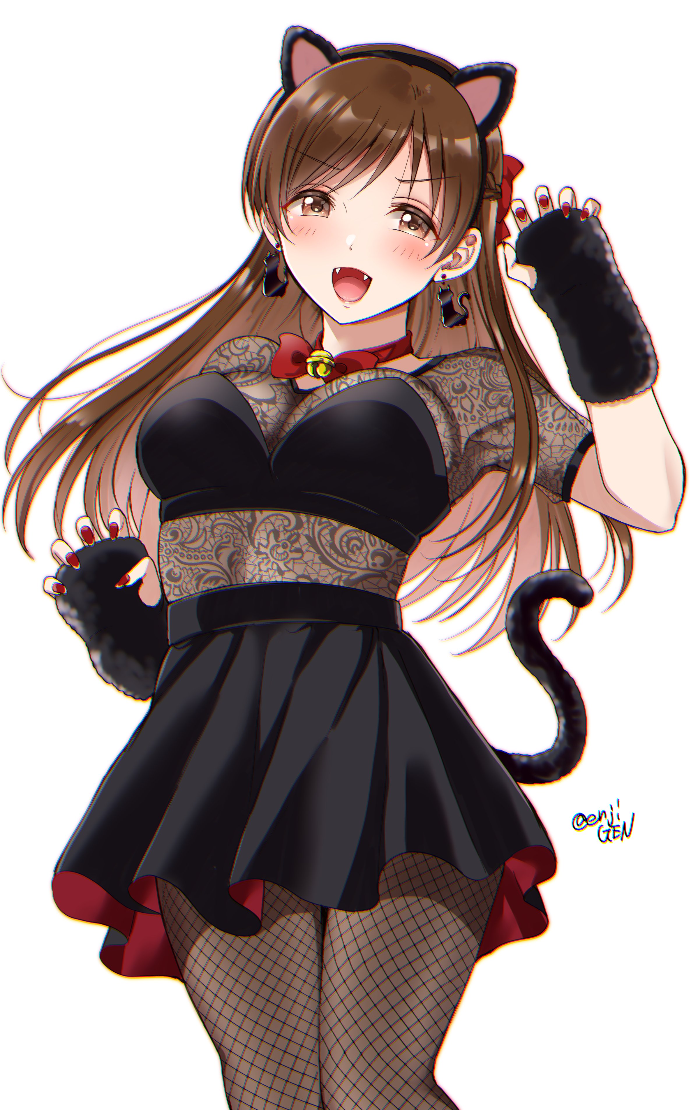 Safebooru - 1girl absurdres animal ears artist name bangs bell black dress black gloves black ...