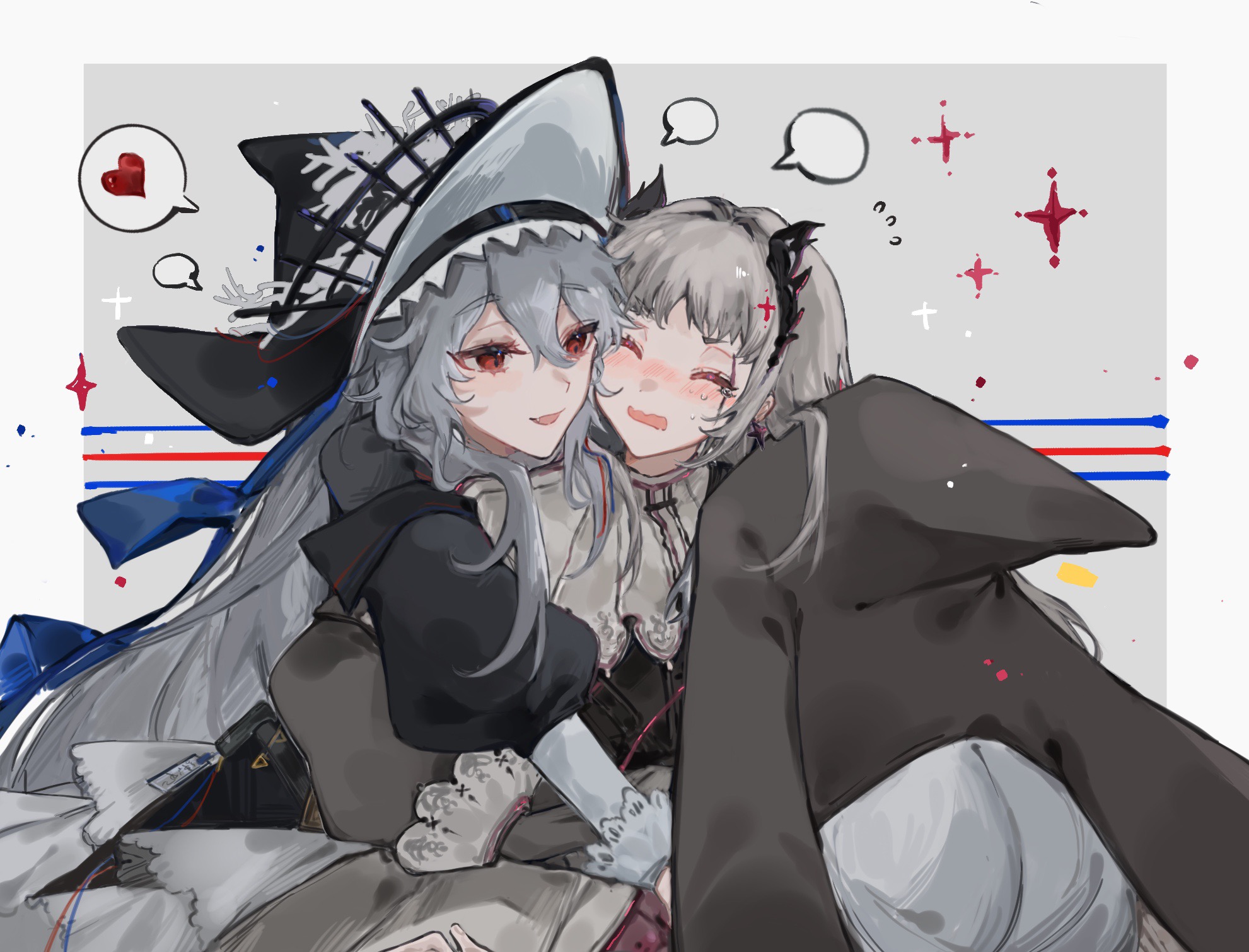 Safebooru - 3girls arknights black dress black gloves black headwear ...