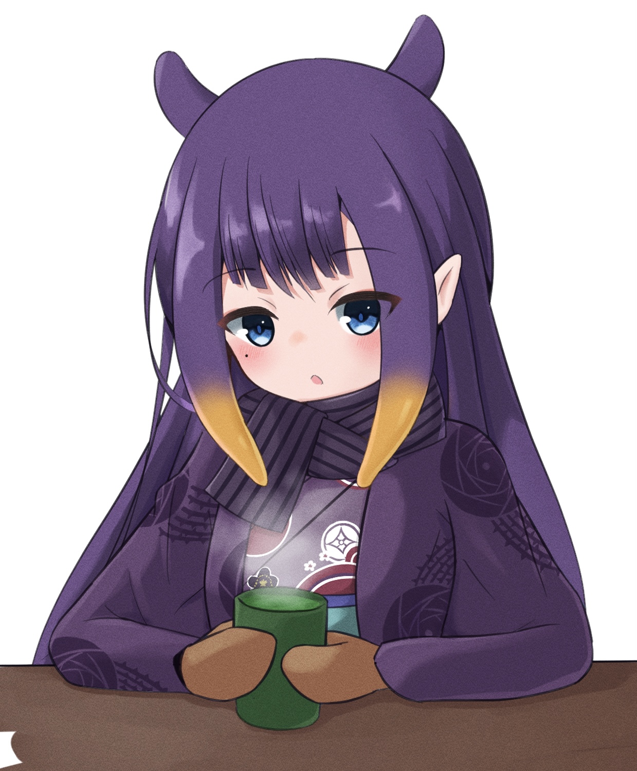 Safebooru - 1girl :o animal ears bangs blue eyes blunt bangs blush cup ...