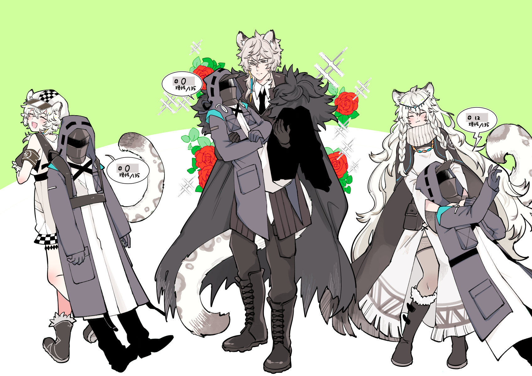 Safebooru - 1boy 1other 2girls :t ambiguous gender animal ears arknights armband bangs bare legs ...