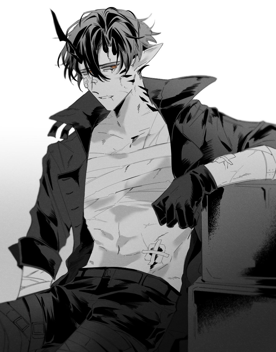 Safebooru - 1boy arknights bandages bishounen black hair chest sarashi ...