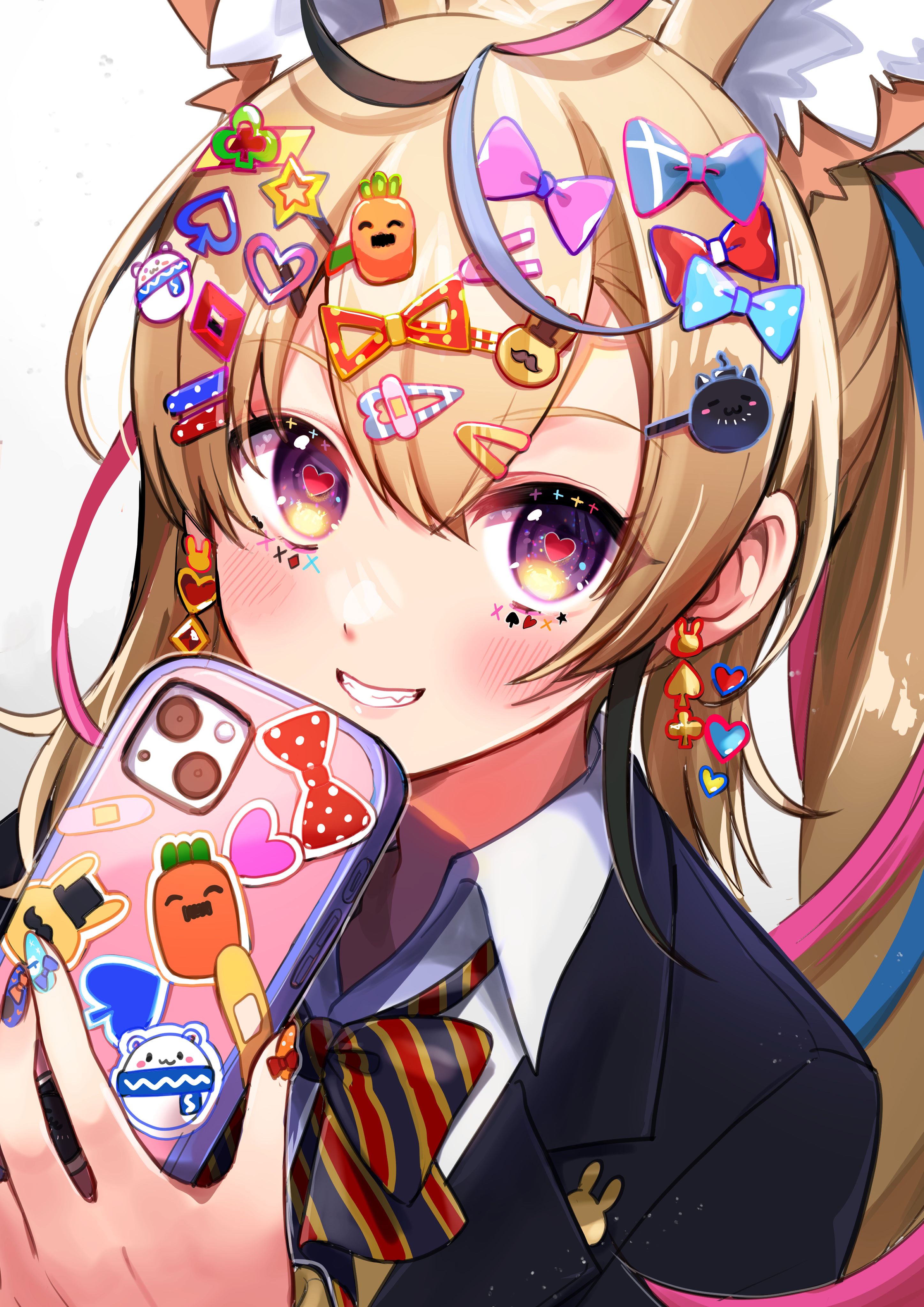 Safebooru - 1girl absurdres ahoge animal ear fluff animal ears bandaid black bow black bowtie ...