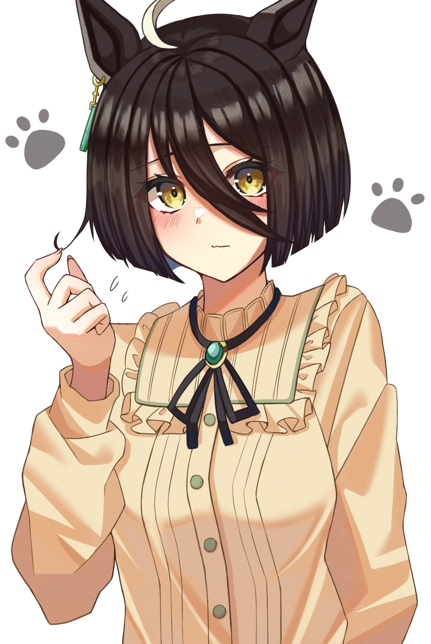 Safebooru - ahoge alternate hair length alternate hairstyle animal ears black hair blunt ends ...