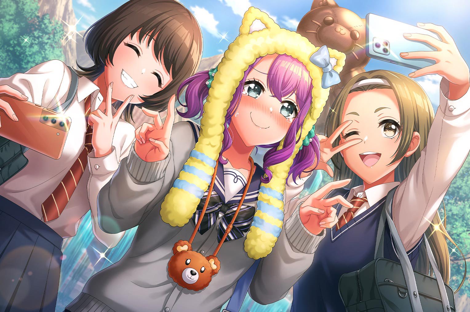 Safebooru - blush d4dj dress green eyes hidaka saori purple hair short hair smile wink | 4185310