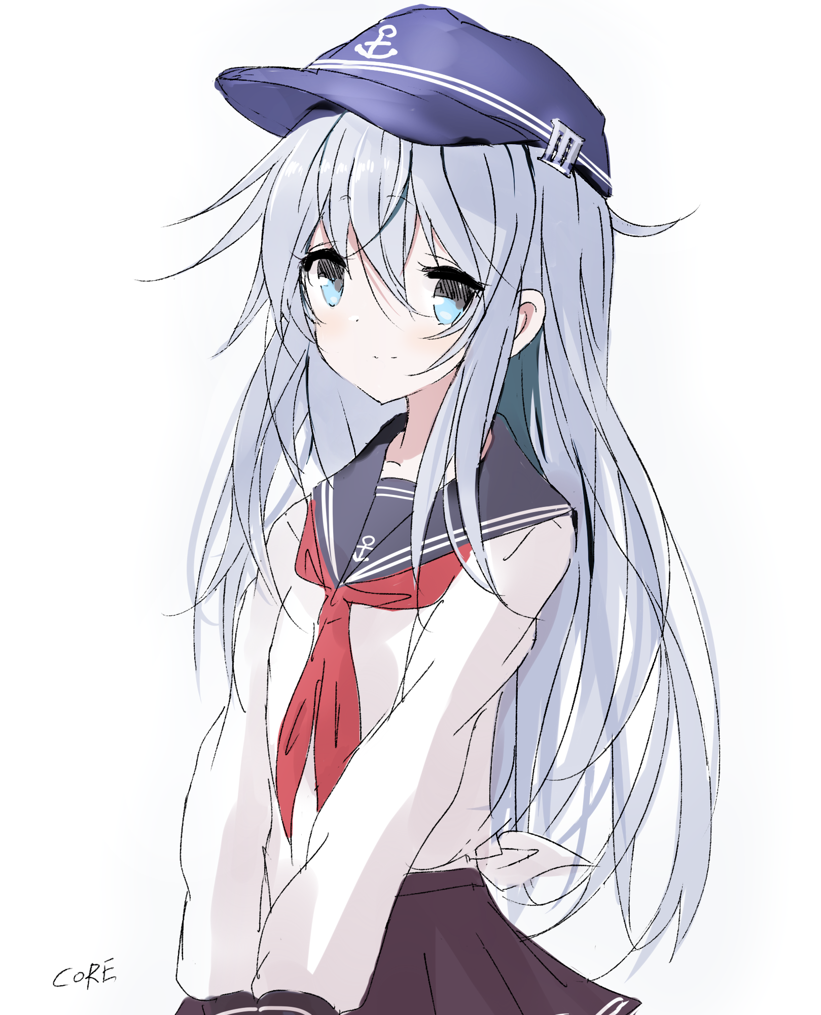 Safebooru - 1girl anchor symbol artist name black headwear black sailor collar black skirt blue ...