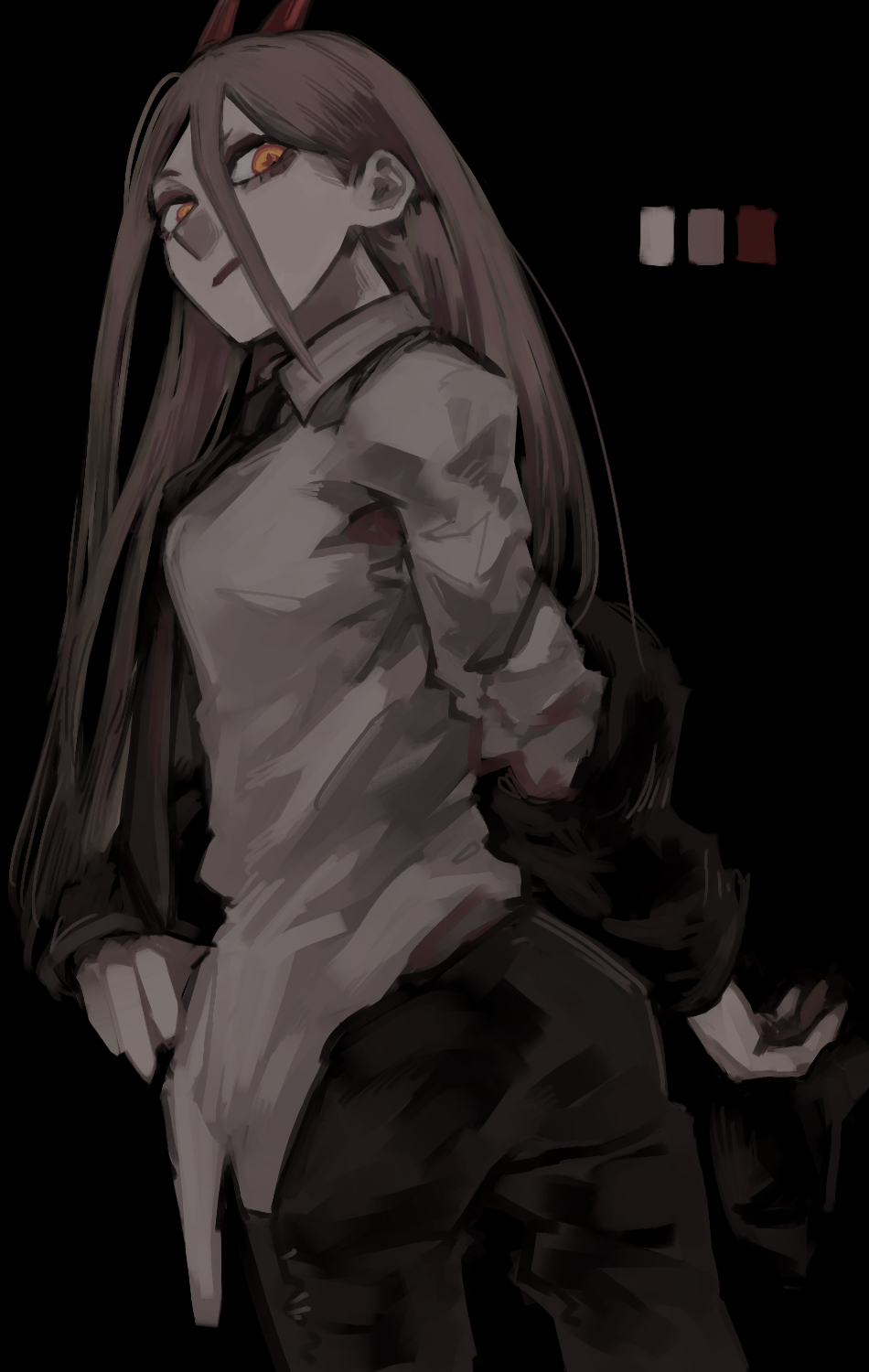 Safebooru - 1girl bangs black background black necktie breasts chainsaw man collared shirt color ...