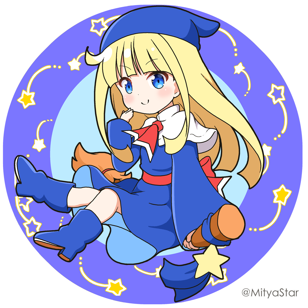 Safebooru - 1girl bangs blonde hair blue background blue dress blue eyes blue footwear blue ...