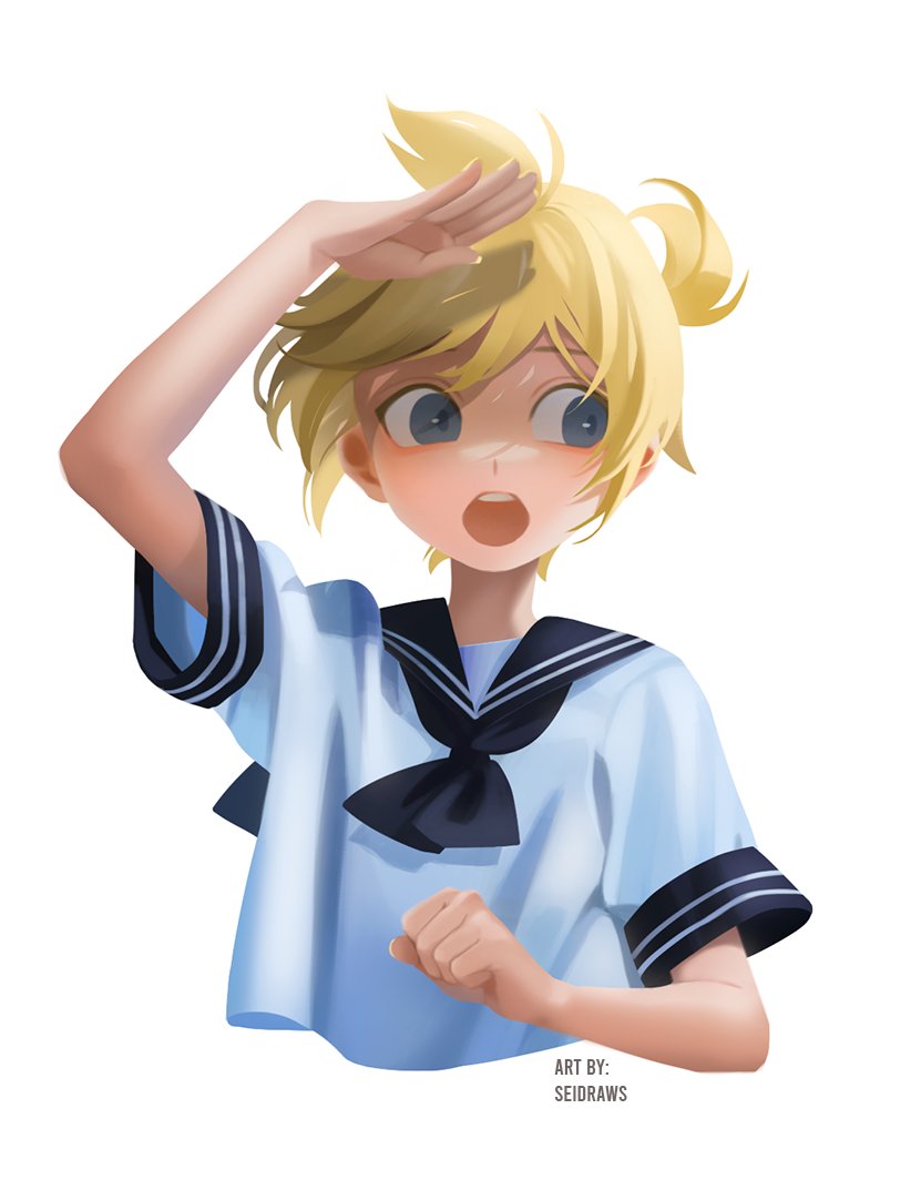Safebooru - 1boy bishounen blonde hair blue eyes clenched hand english commentary kagamine len ...