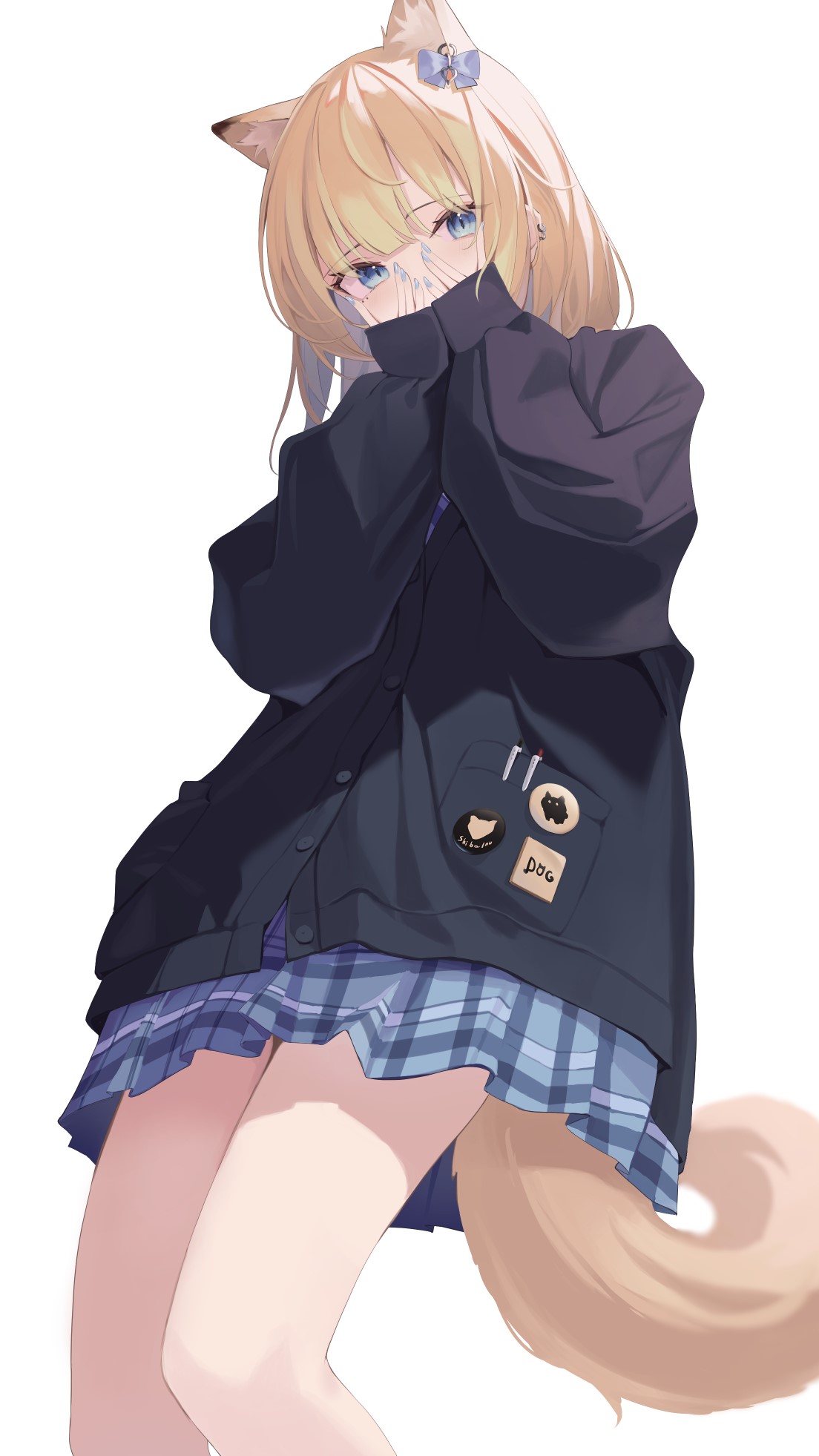 Safebooru - 1girl animal ear fluff animal ears bangs black jacket blonde hair blue bow blue eyes ...