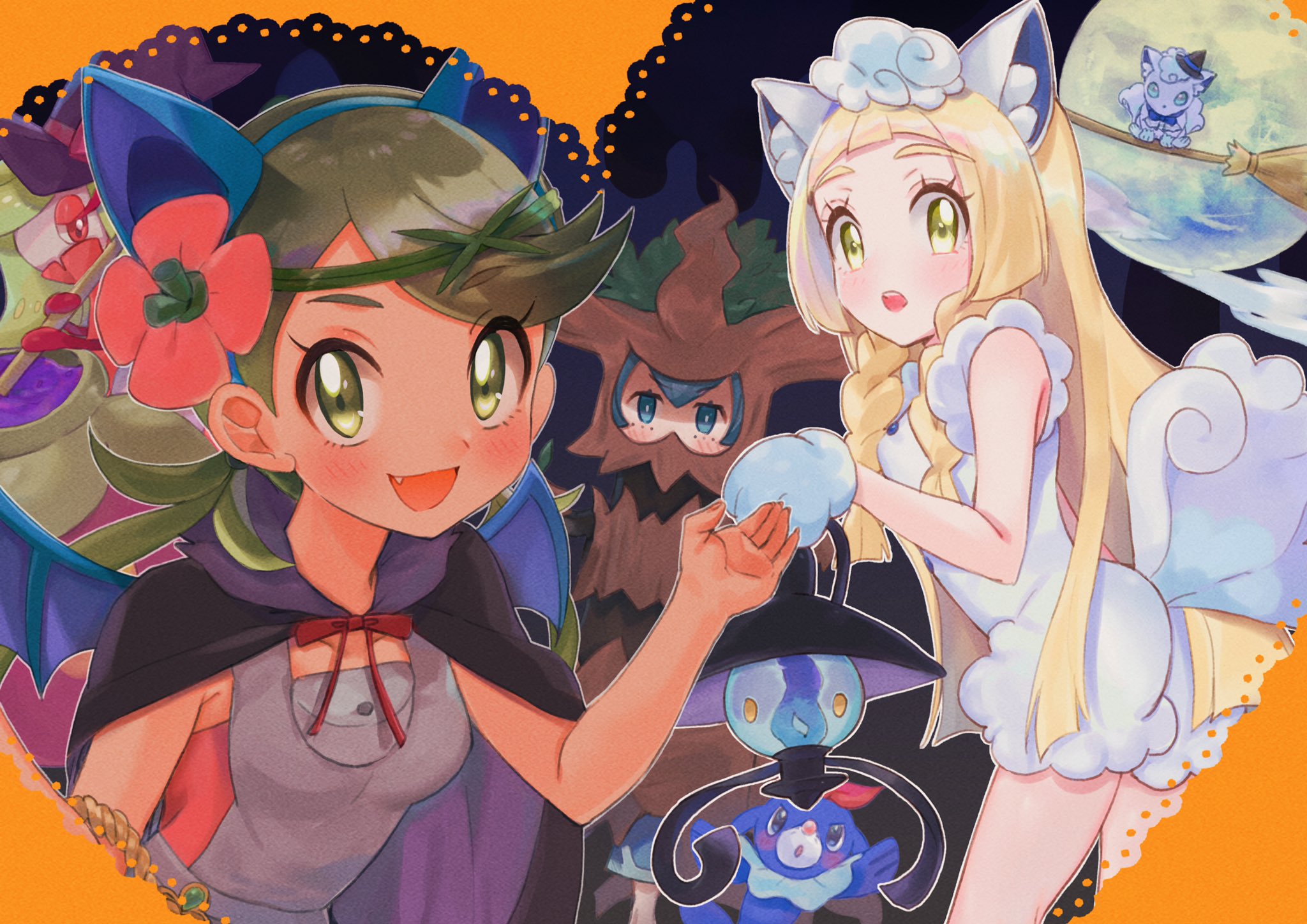 Safebooru - 3girls :d abe (kumayu) alolan vulpix bangs black cape ...