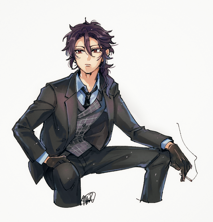 Safebooru - 1boy :| black gloves black jacket black pants black suit blue shirt bungou to ...