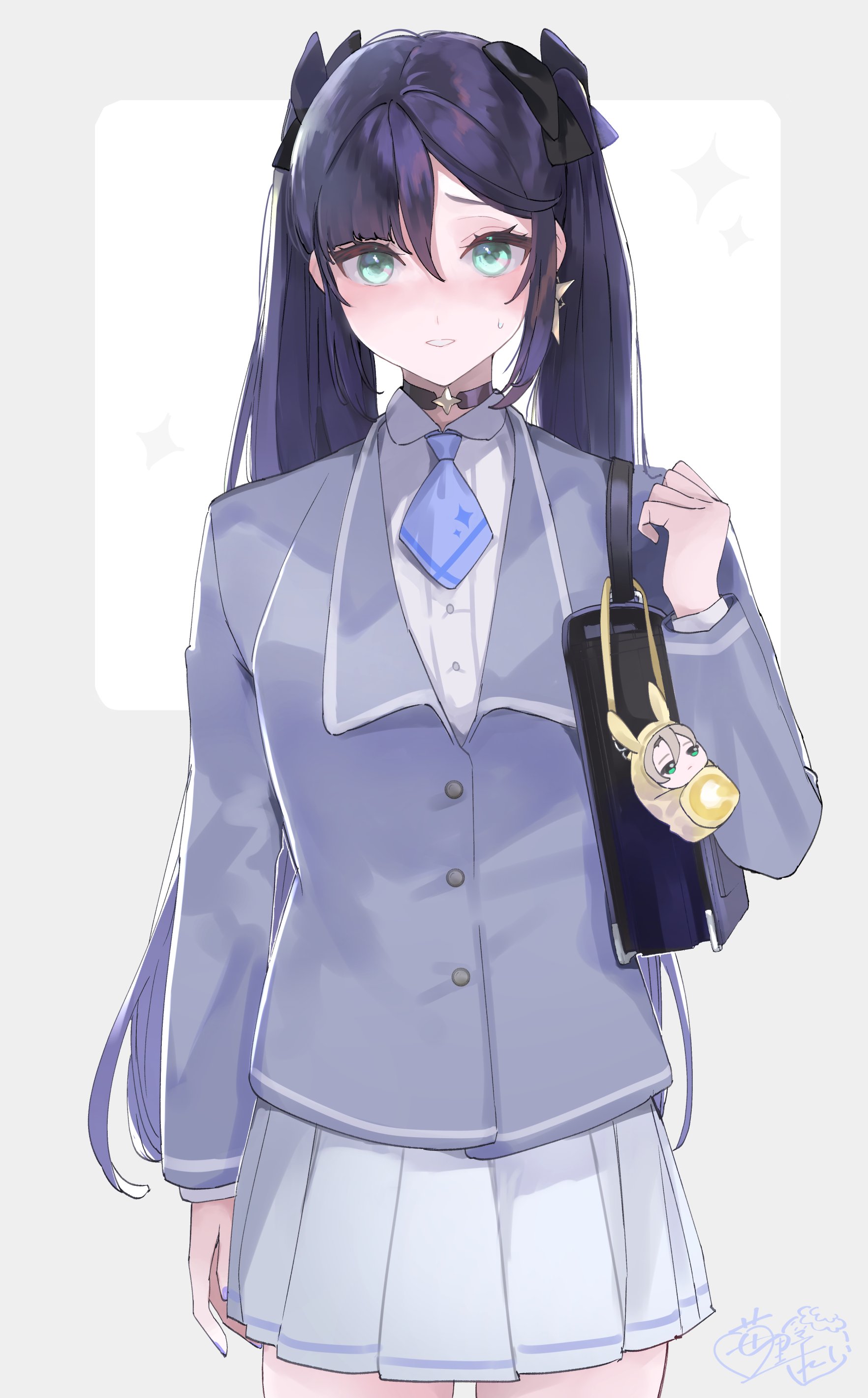 Safebooru - 1girl absurdres albedo (genshin impact) aqua eyes bag bag charm bangs black choker ...