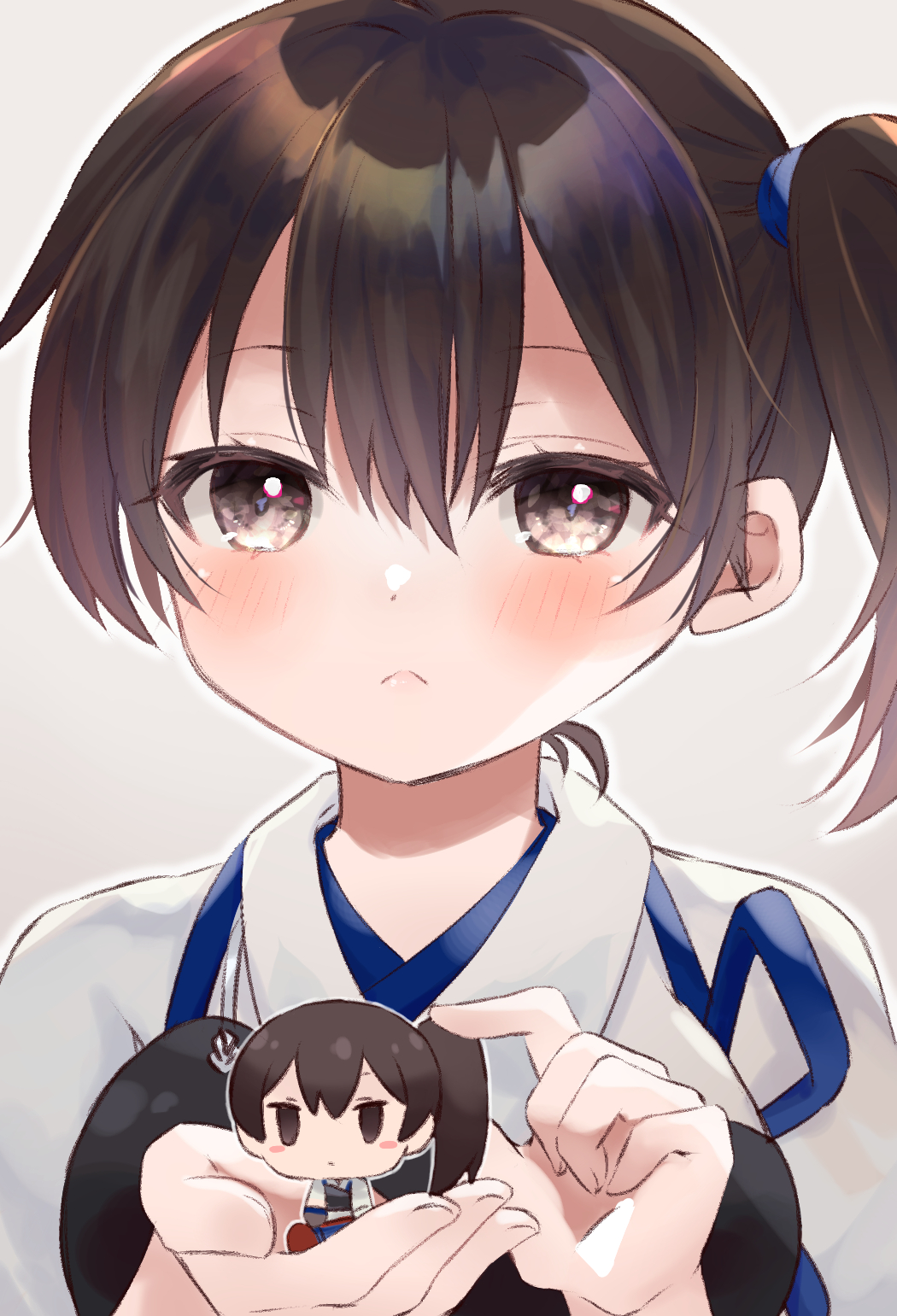 Safebooru - 1girl blush brown eyes brown hair closed mouth grey ...