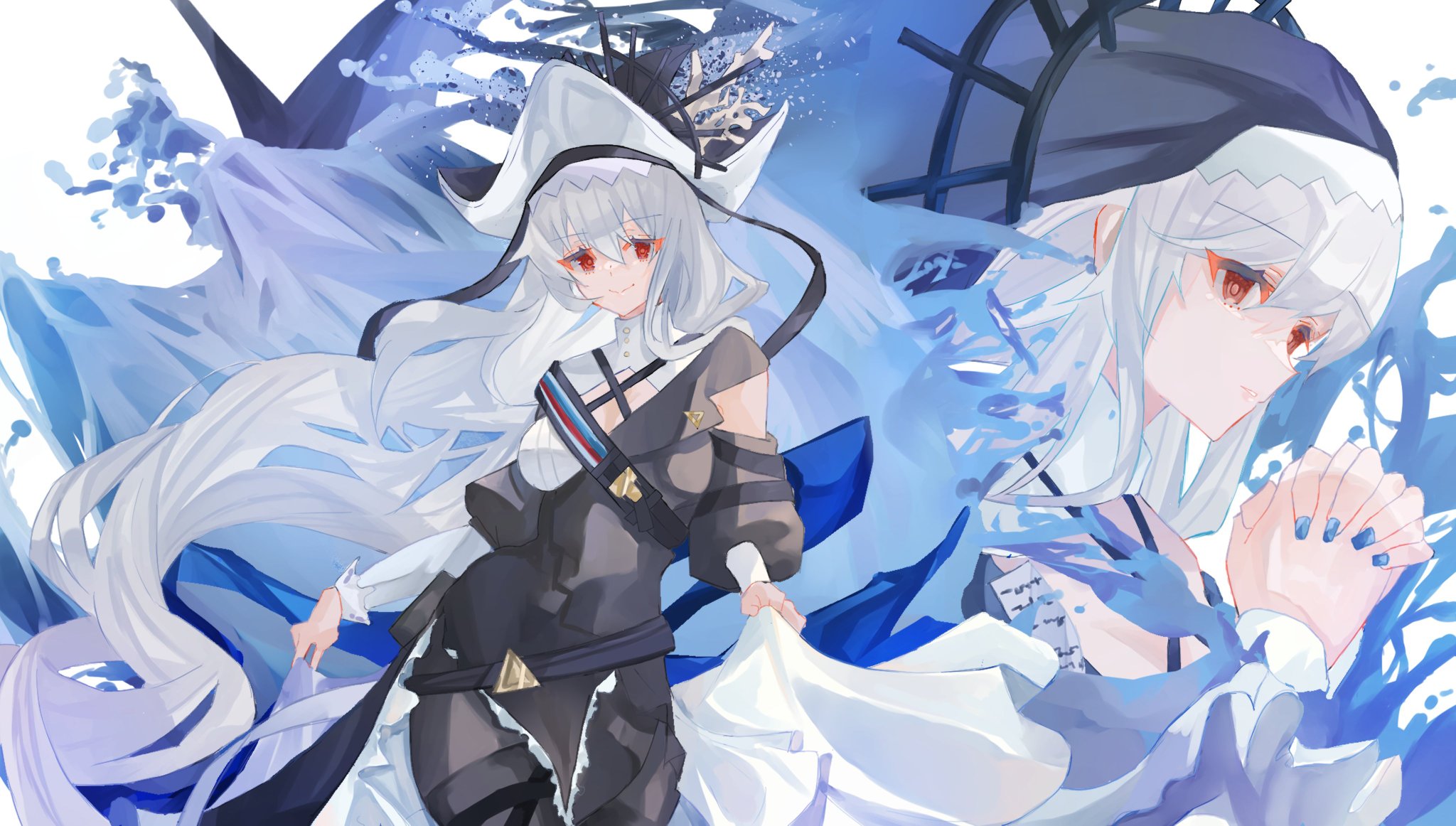 Safebooru - 1girl arknights bangs black dress black headwear black pantyhose blue nails cleavage ...