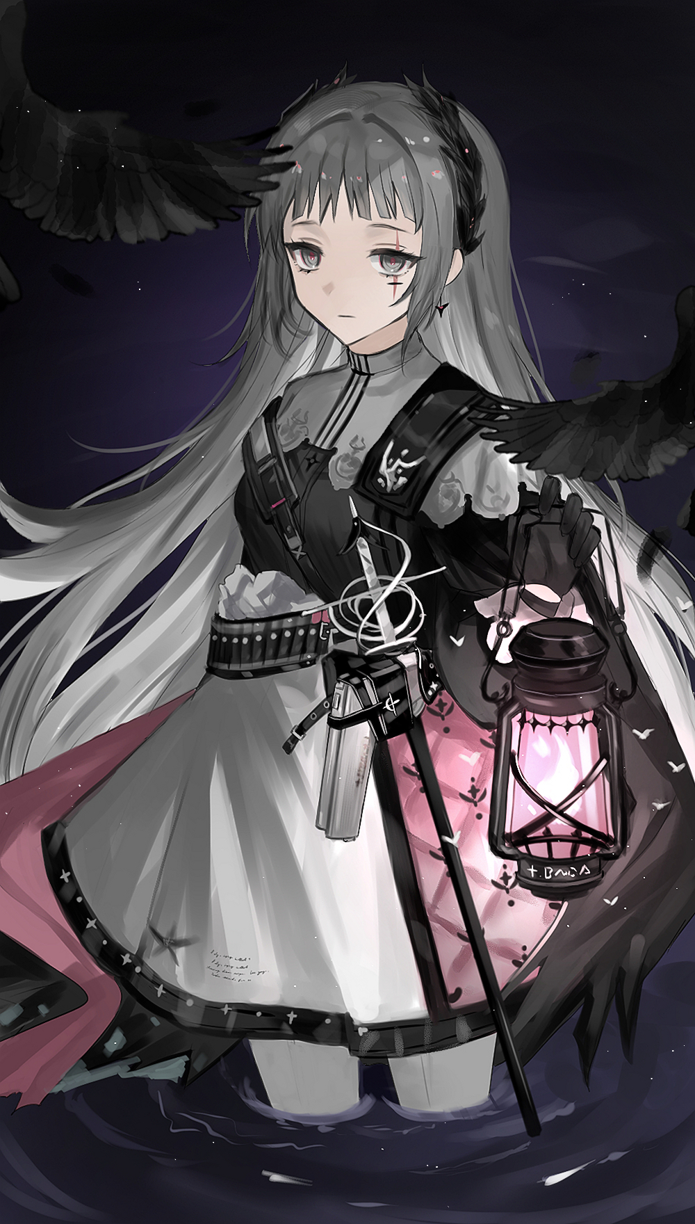 Safebooru - 1girl ammunition belt arknights bird black background black ...