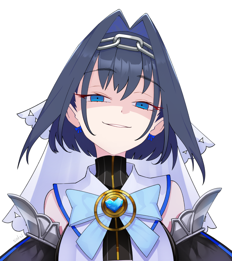 Safebooru - 1girl black shirt blue bow blue eyes blue gemstone blue hair bow bow earrings ...