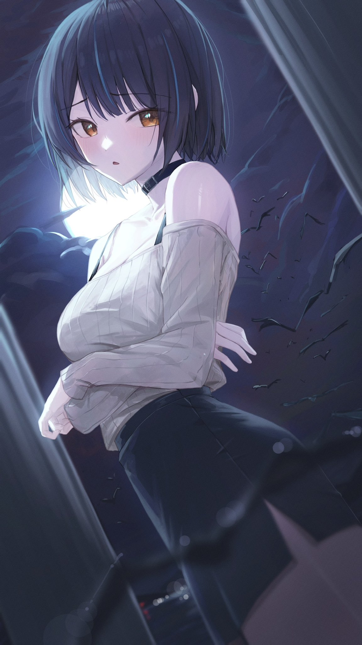 Safebooru - 1girl bangs bat (animal) black choker blurry blurry foreground blush bob cut choker ...