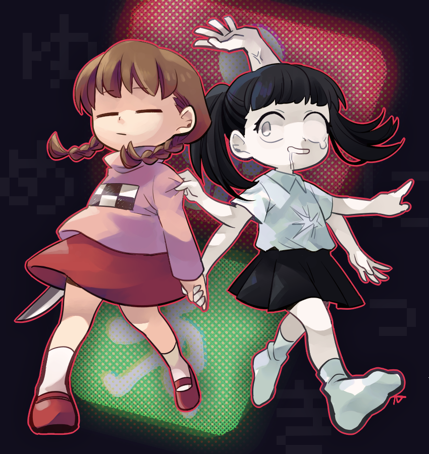 Safebooru - 2girls anger vein black hair braid brown hair closed eyes ...