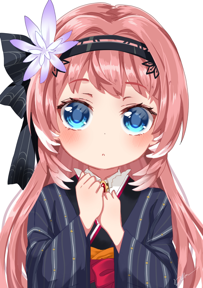 Safebooru - 1girl :o aged down bangs black hairband black kimono black ribbon blue eyes blush ...