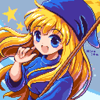 Safebooru - 1girl :d blonde hair blue background blue eyes blue headwear hiroita long hair long ...