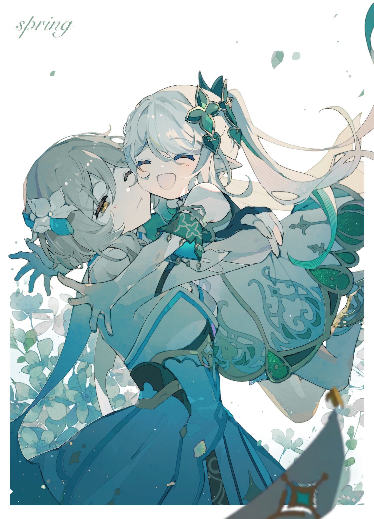 Safebooru - 2girls :d ^ ^ blonde hair blush breasts cheek squash closed eyes dress female child ...