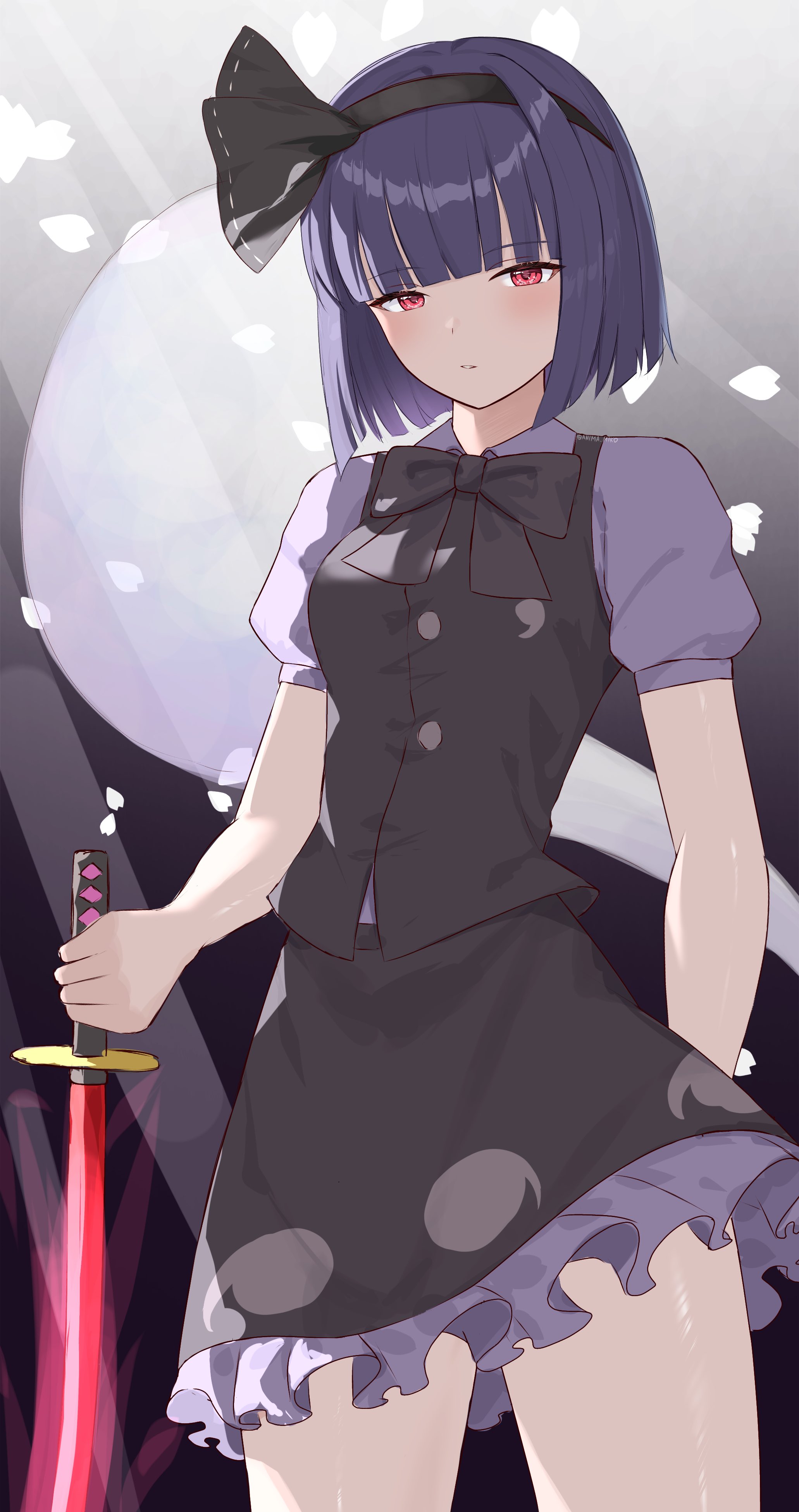 Safebooru - 1girl absurdres alternate color anima miko bangs black bow black bowtie black ...