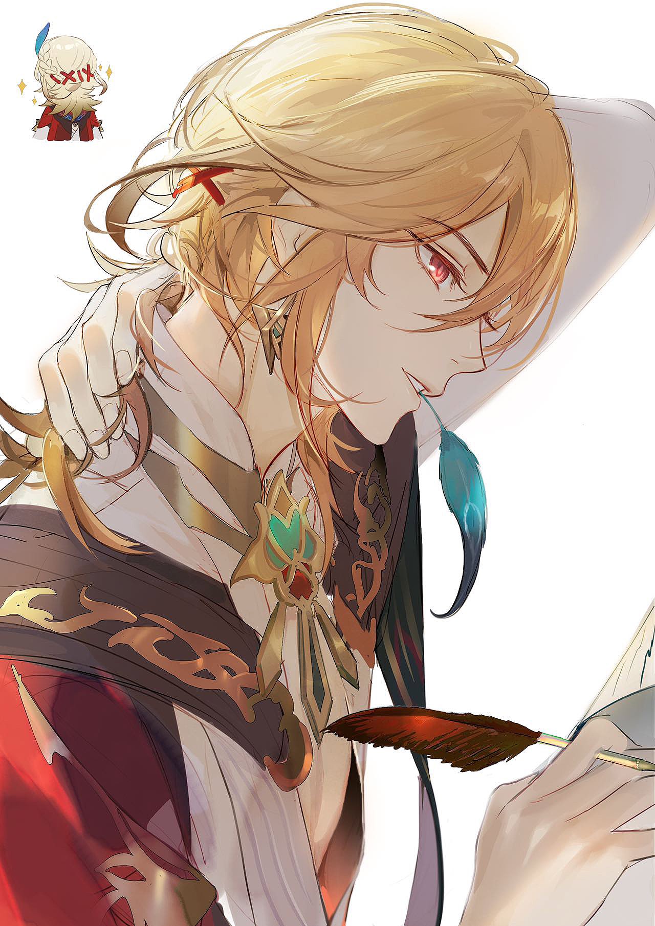 Safebooru - 1boy arm behind head arm up bangs blonde hair cape chibi ...