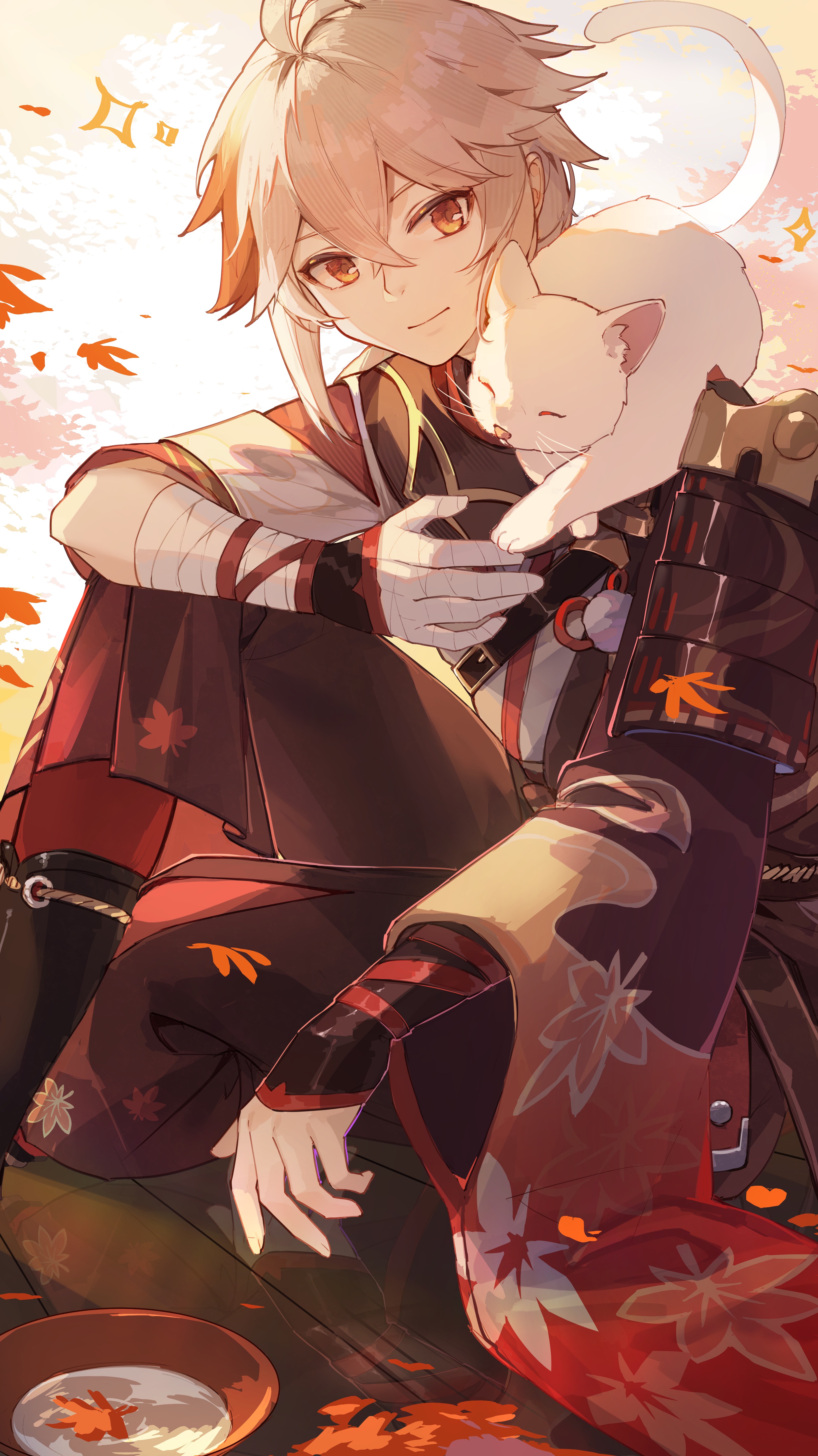 Safebooru - 1boy absurdres ahoge alcohol alternate eye color animal animal ears arm armor arm up ...