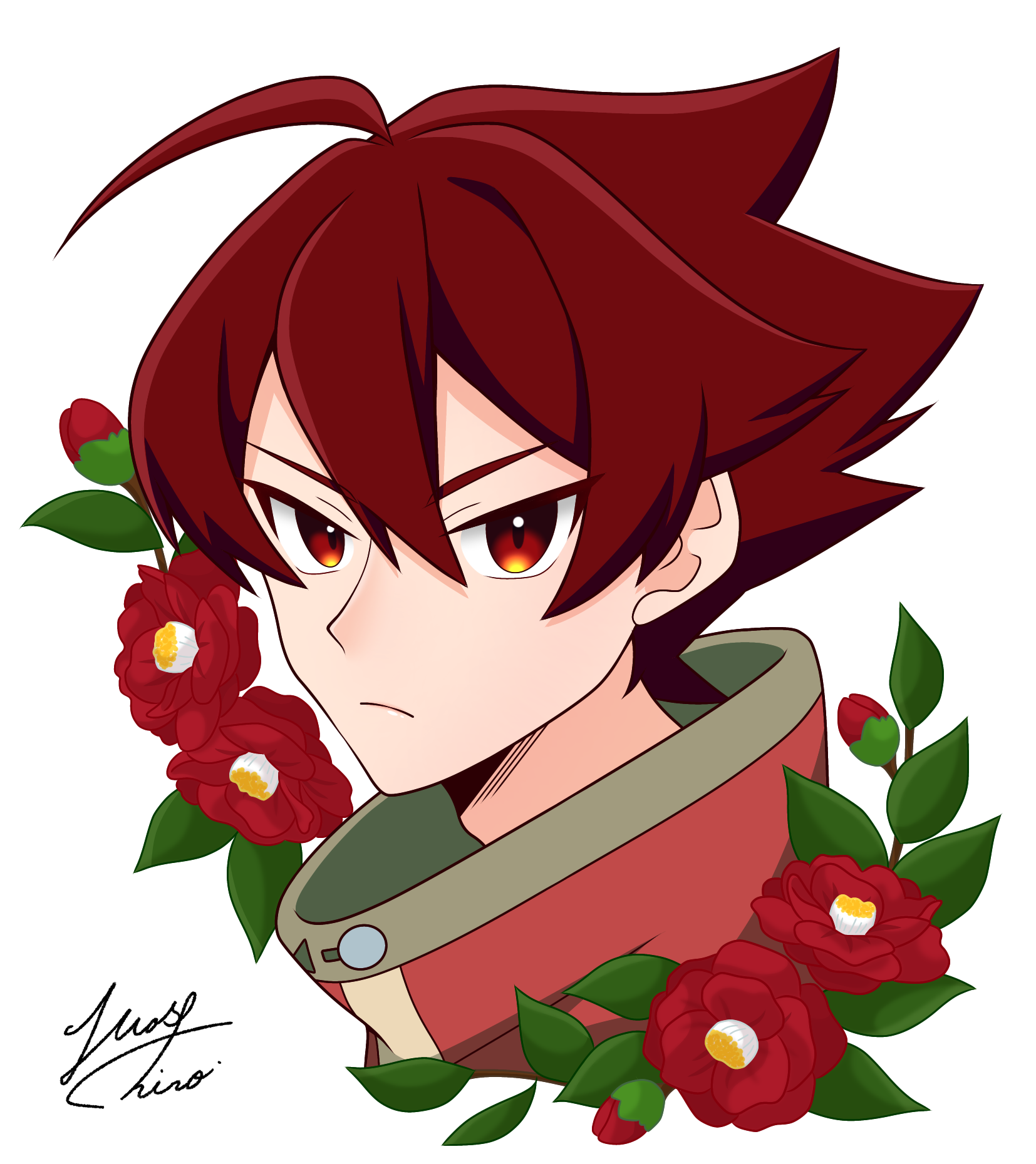 Safebooru - 1boy ahoge bangs camellia closed mouth commentary request ...