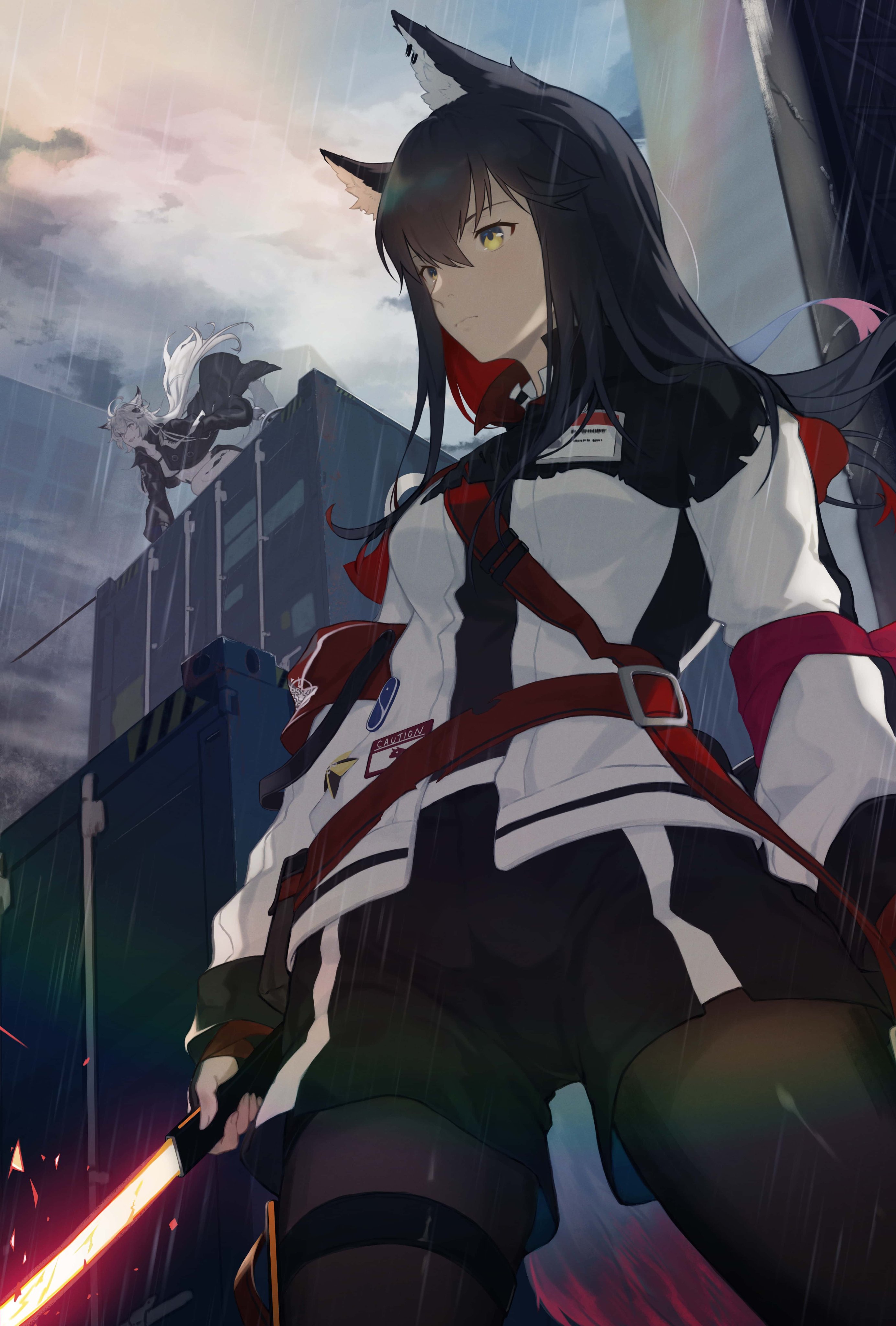 Safebooru - 2girls absurdres ahoge all fours animal ear fluff animal ears arknights bangs black ...