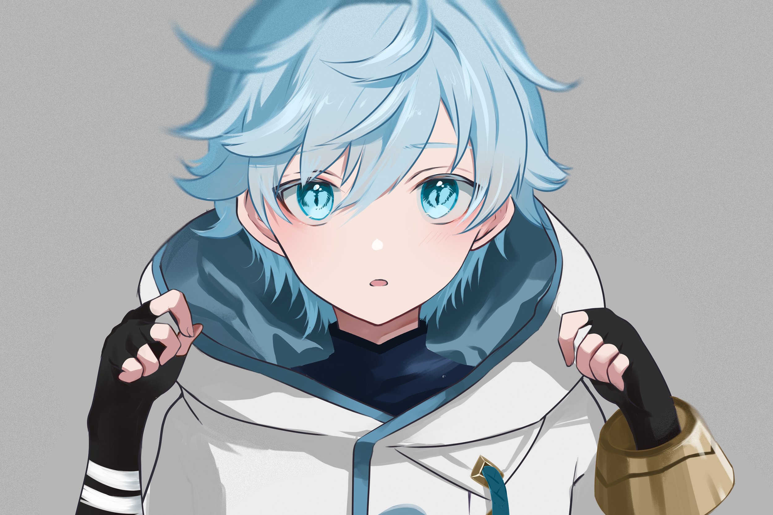 Safebooru - 1boy :o black gloves blue eyes blue hair chongyun (genshin ...