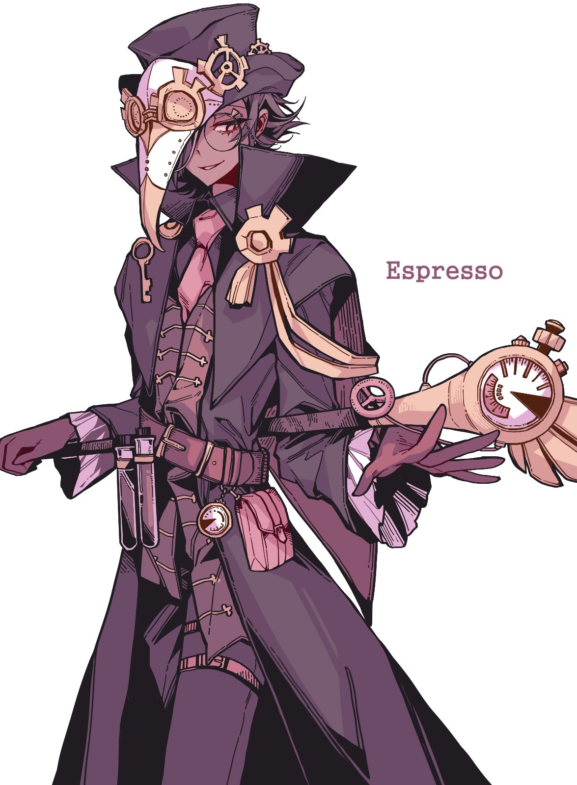 Safebooru - 1boy alternate costume belt belt pouch black capelet black coat black hair black ...