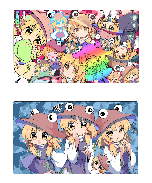 Safebooru - 1girl @ @ animal print blonde hair blush brown headwear chibi closed eyes closed ...