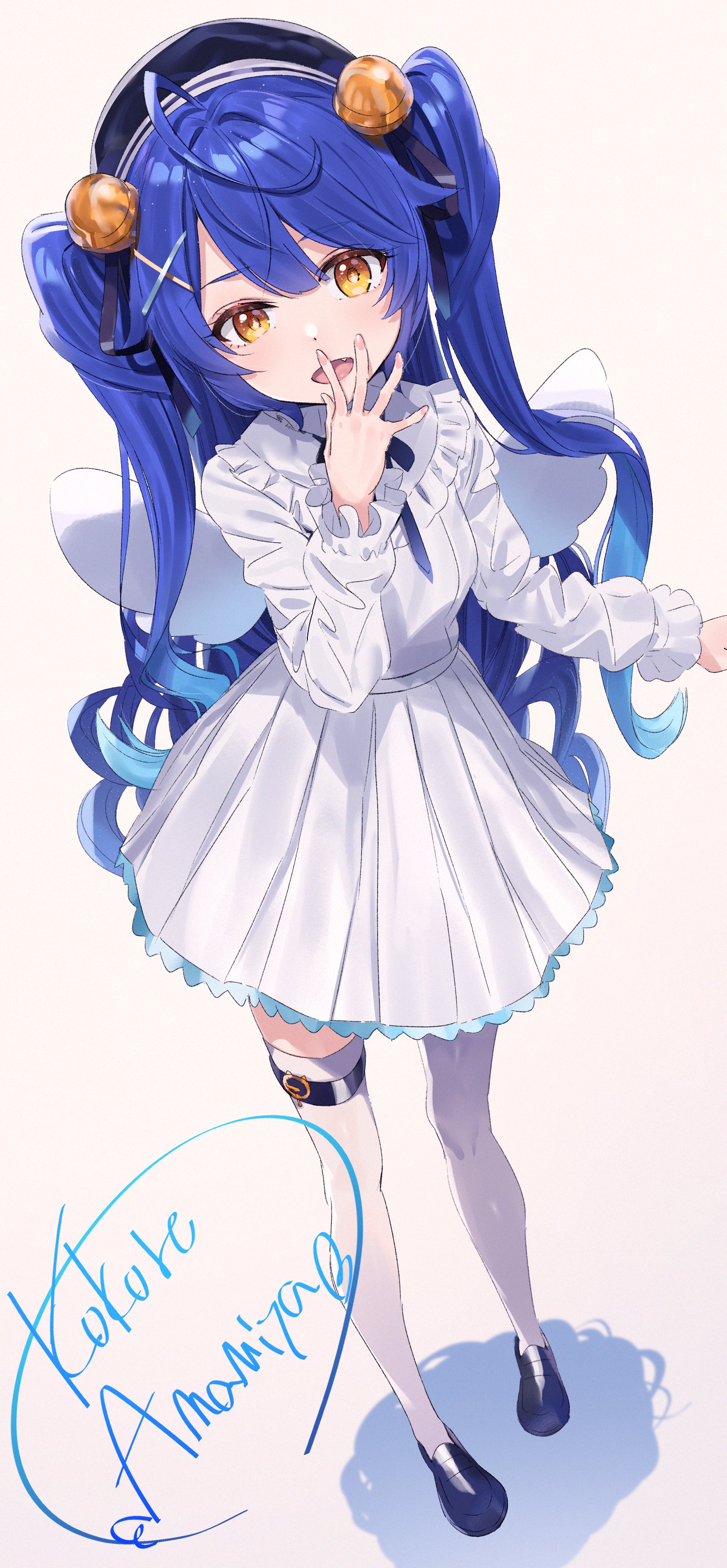 Safebooru - 1girl absurdres ahoge amamiya kokoro bell beret blue hair character name covering ...
