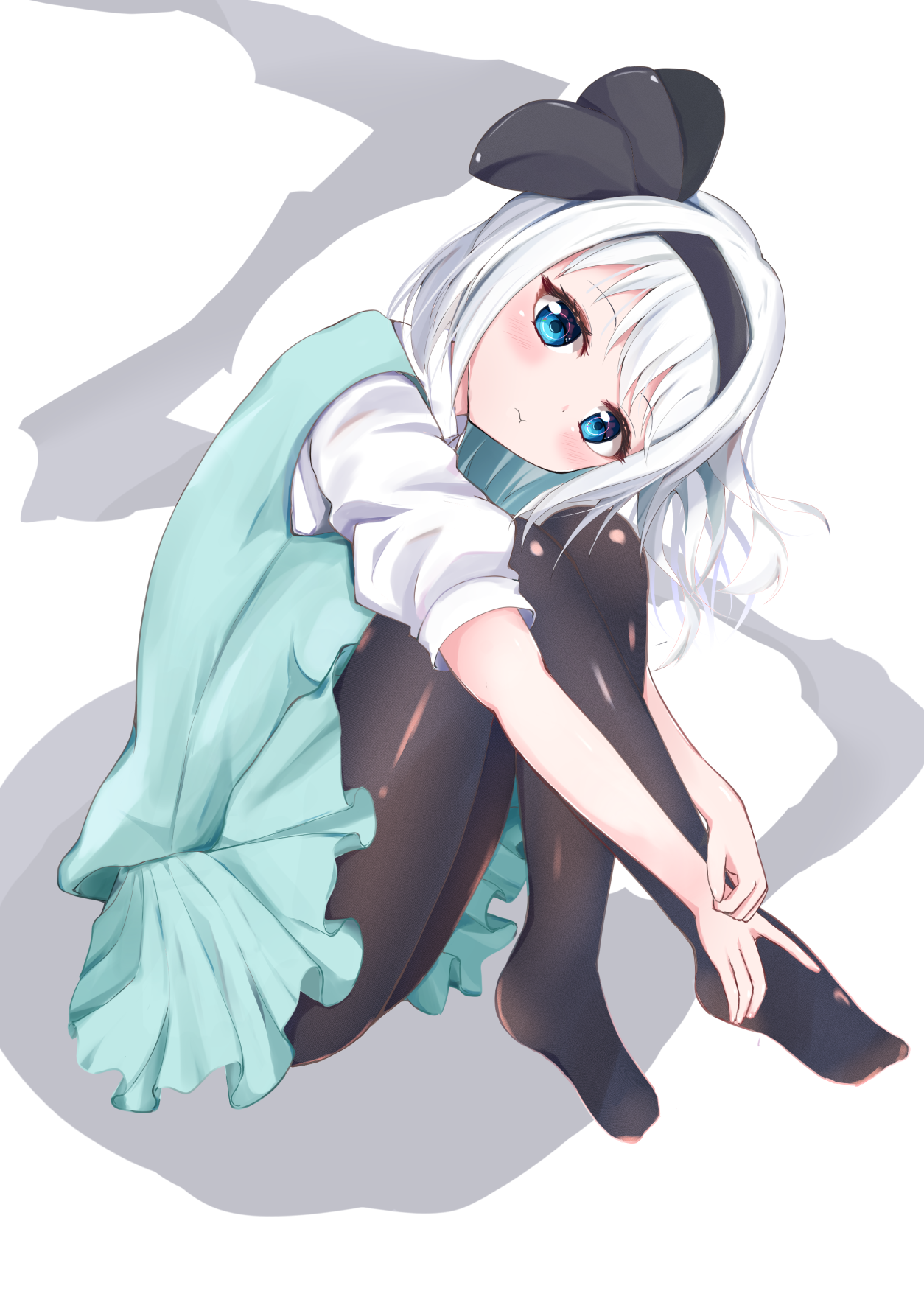 Safebooru - 1girl black hairband black legwear blue eyes blush closed mouth full body green ...