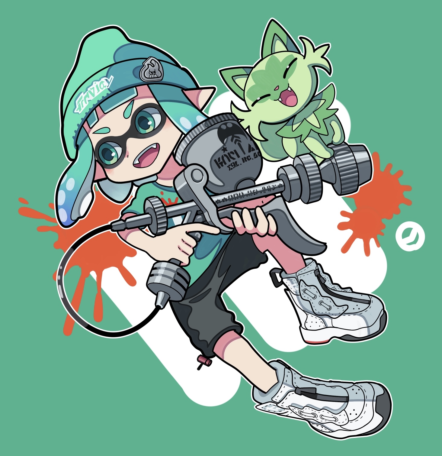 Safebooru - 1girl aerospray (splatoon) aqua background aqua eyes aqua ...