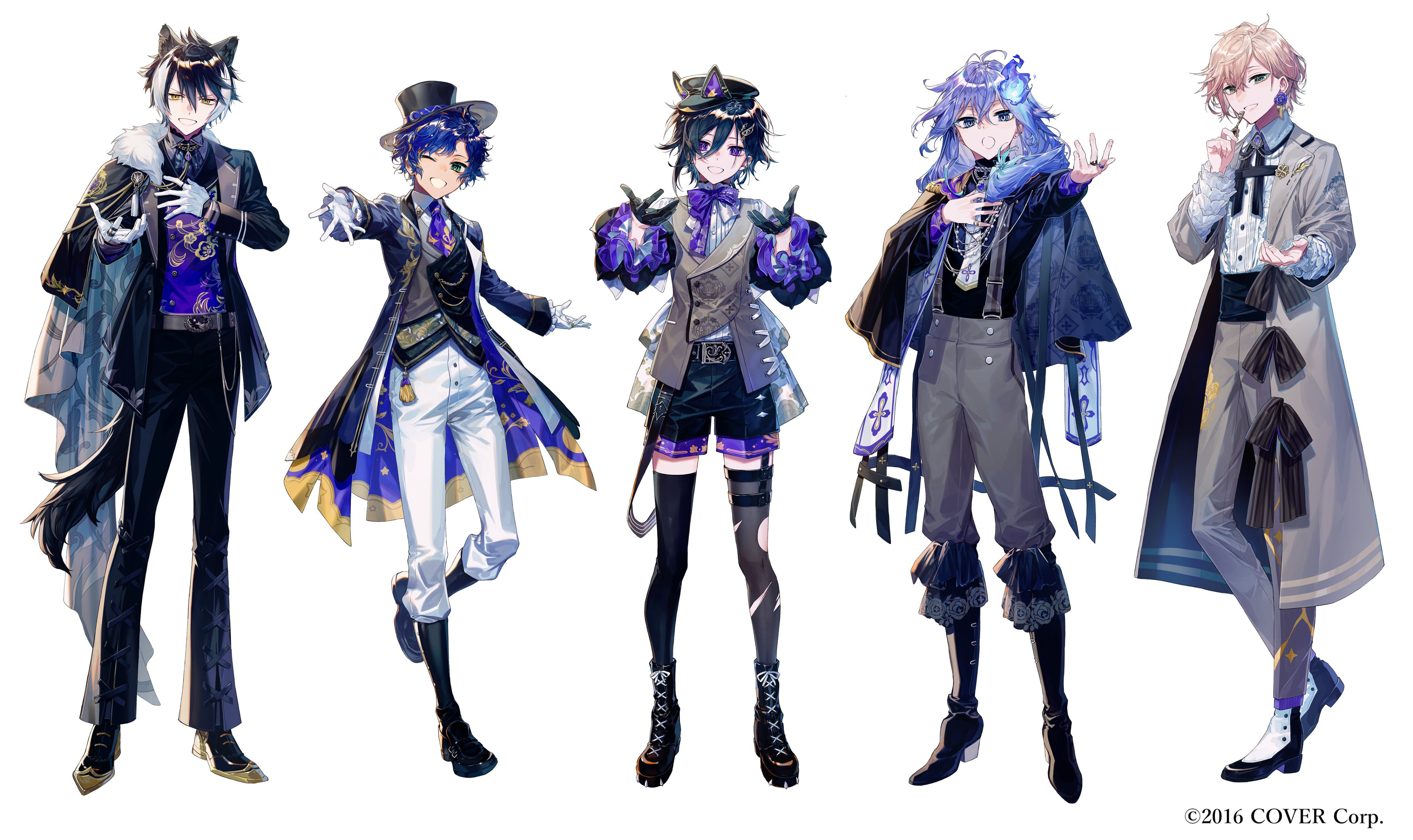Safebooru - 5boys :d ;d absurdres alternate costume animal ears animal hat antenna hair aqua ...