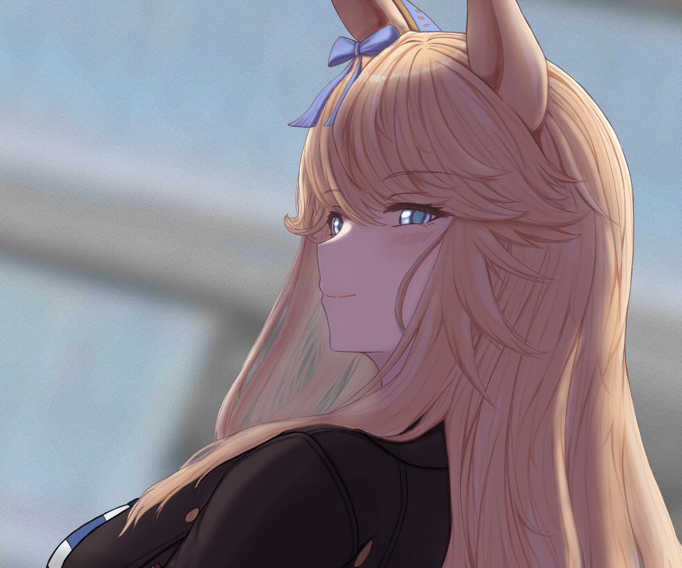 Safebooru - 1girl animal ears bangs black jacket blonde hair blue bow ...