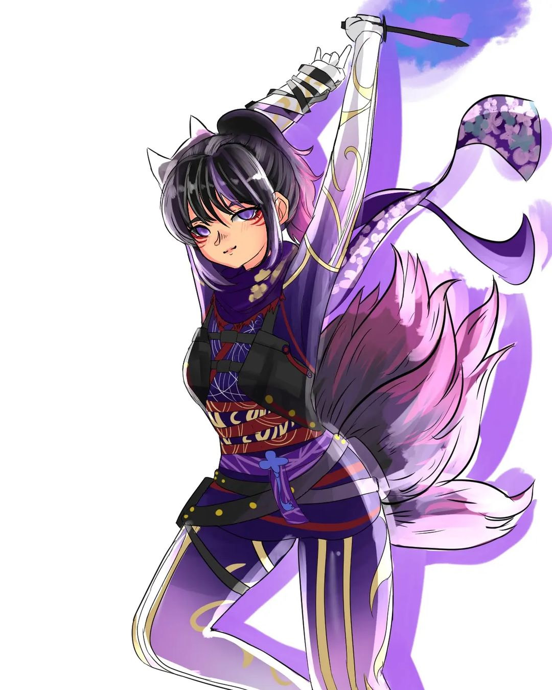 Safebooru - 1girl alluring beautiful black and red and purple hair ...