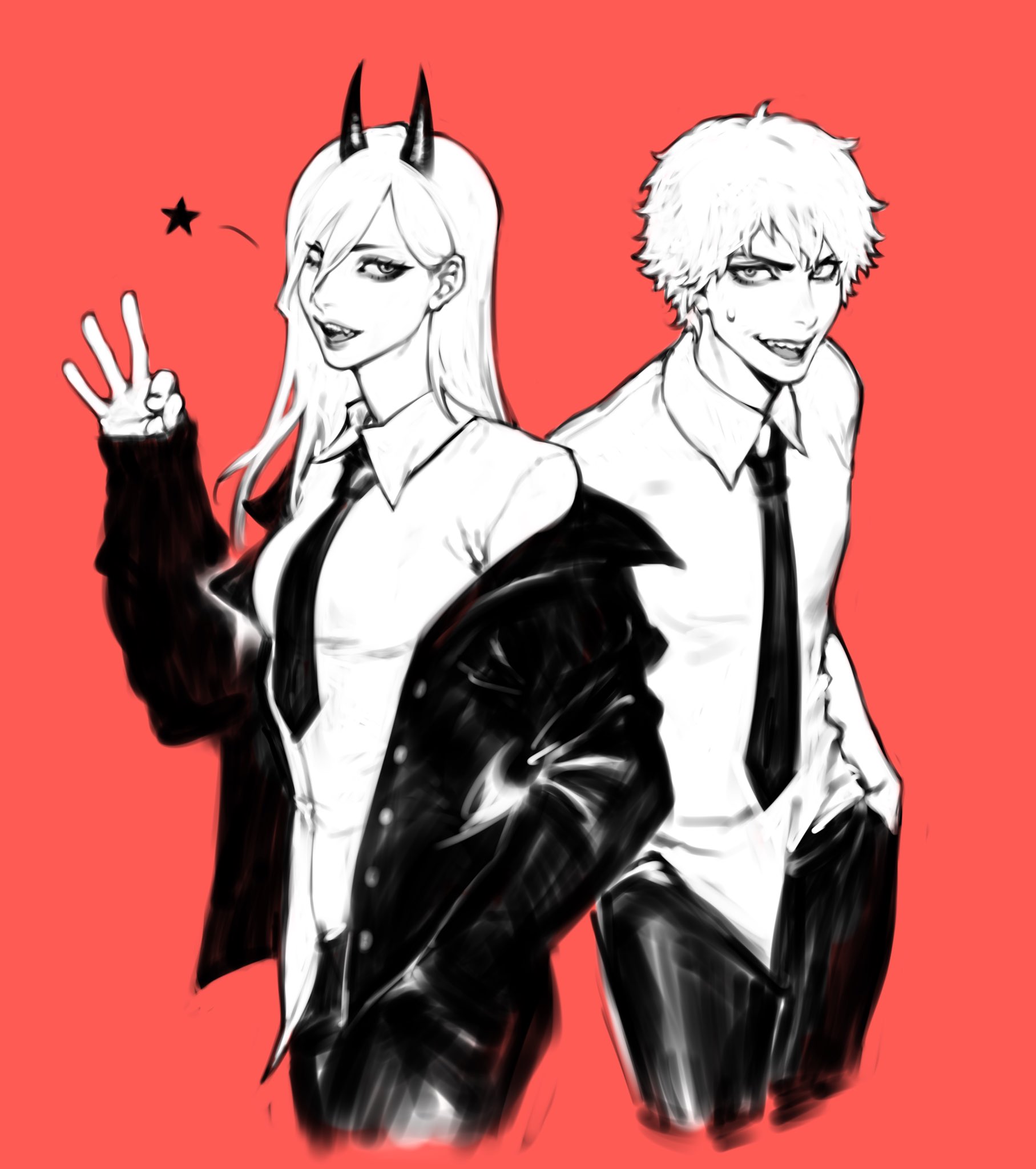 Safebooru - 1boy 1girl black jacket black necktie black pants breasts ...