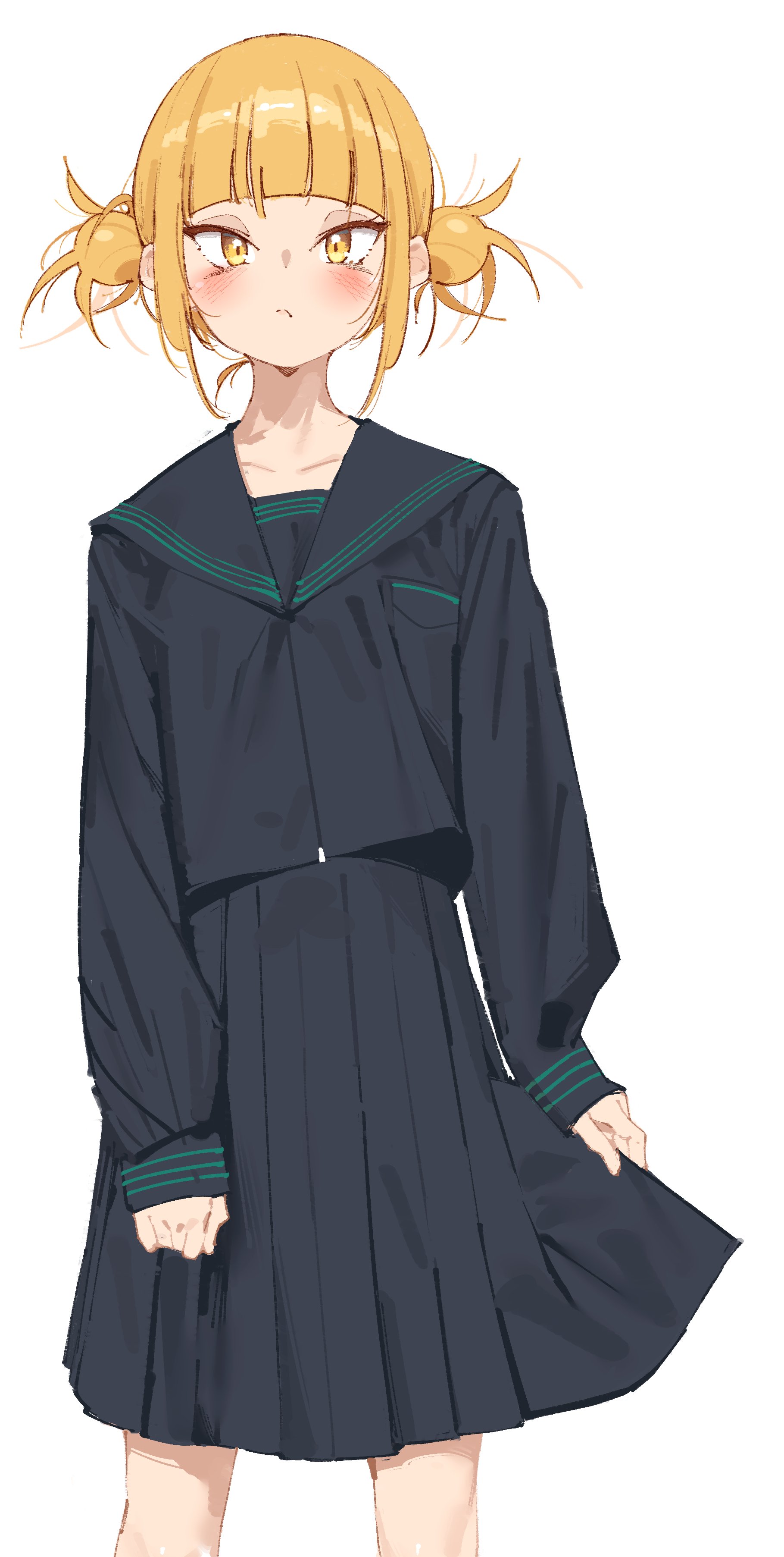 Safebooru - 1girl :/ absurdres bangs black sailor collar black serafuku black shirt black skirt ...