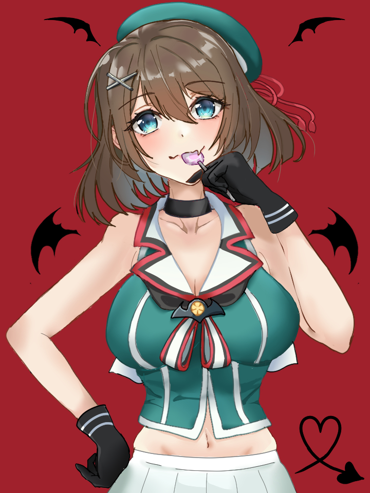 Safebooru - 1girl bat wings beret black gloves blue eyes blue sailor collar blue shirt breasts ...