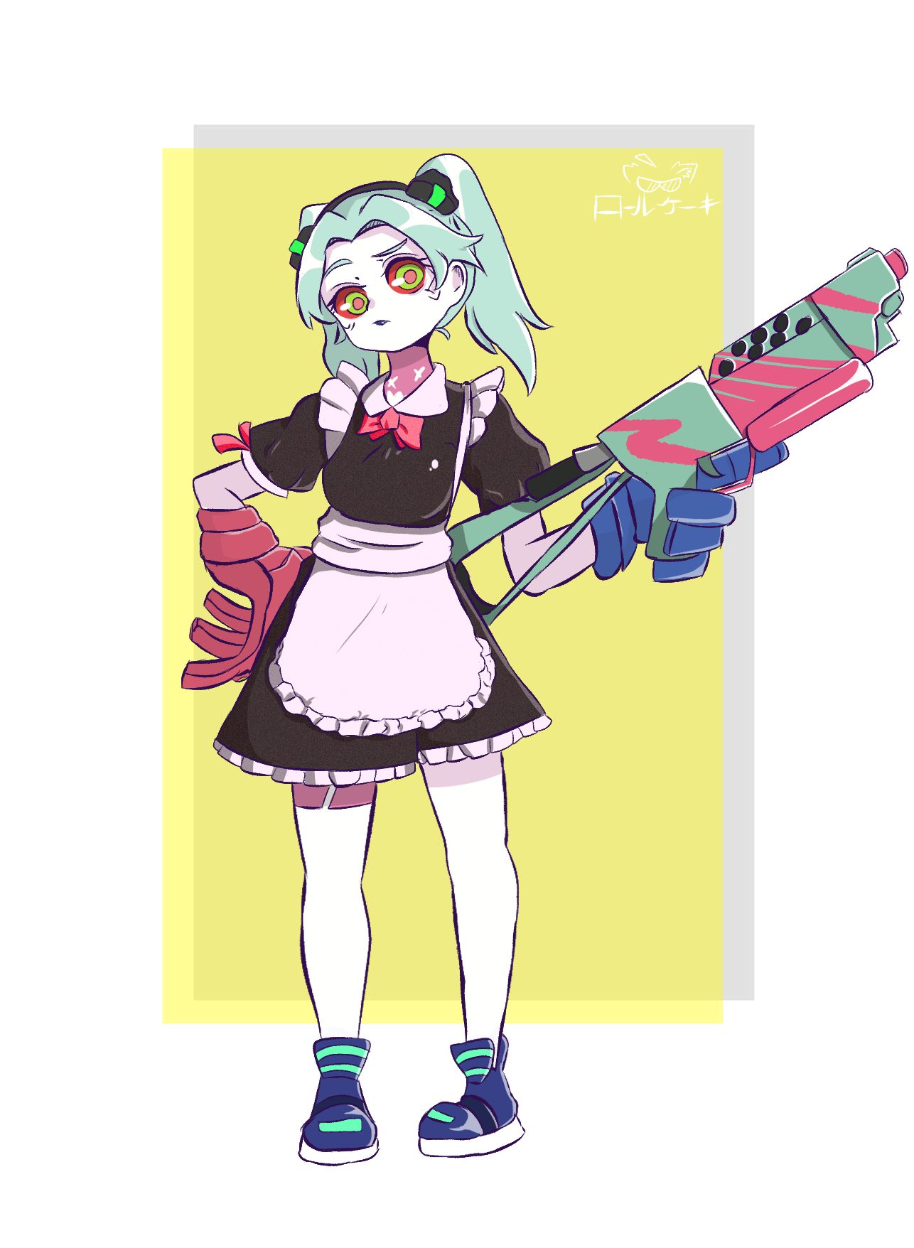 Safebooru - 1girl apron black dress blue footwear colored sclera ...