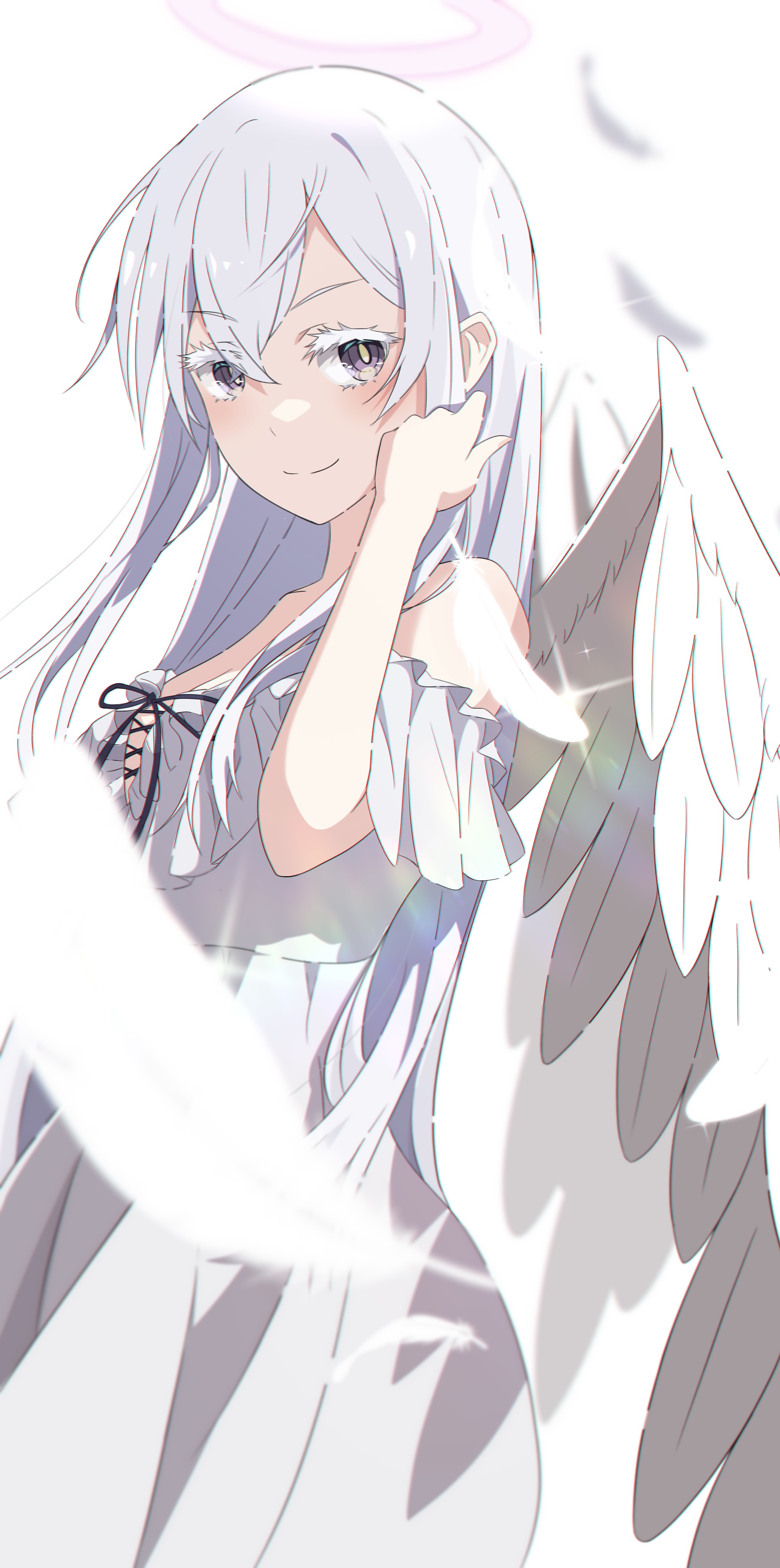 Safebooru - 1girl absurdres angel angel wings bangs bare shoulders camui1104 closed mouth dress ...