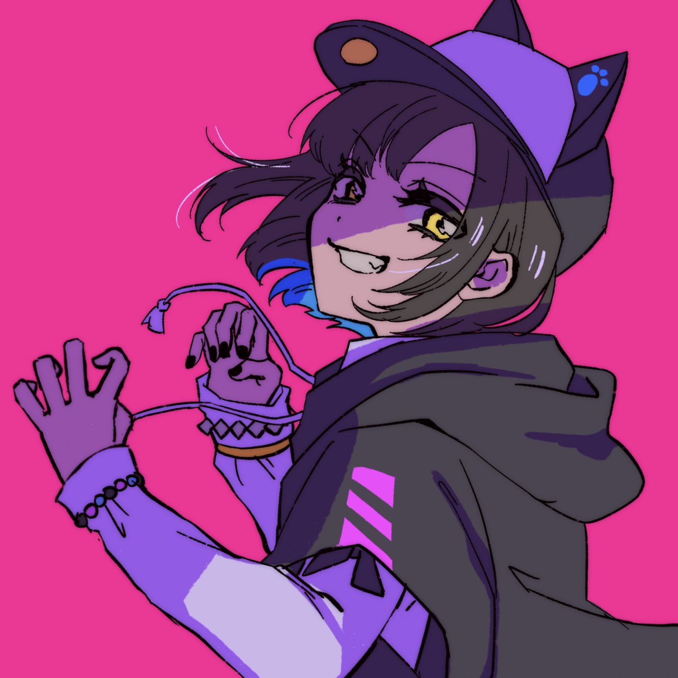 Safebooru - 1girl animal ears animal hat bangs baseball cap black hair bracelet cat ears cat hat ...