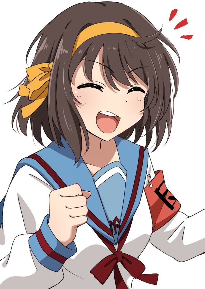 Safebooru - 1girl armband bangs blue sailor collar blue skirt brown eyes brown hair closed eyes ...