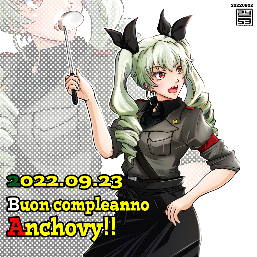 Safebooru - 1girl anchovy (girls und panzer) anzio military uniform apron artist logo bangs belt ...